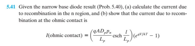 Solved 5.41 Given the narrow base diode result (Prob. 5.40), | Chegg.com