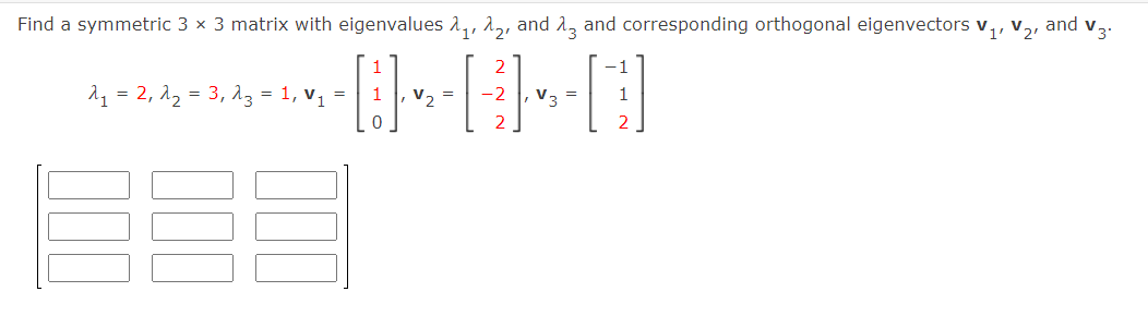 Find a symmetric 3×3 matrix with eigenvalues λ1′,λ2′ | Chegg.com