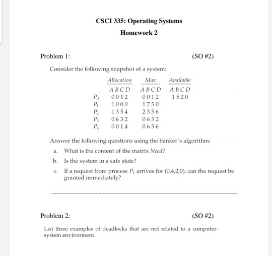 Solved CSCI 335: Operating Systems Homework 2 Problem 1: (SO | Chegg.com