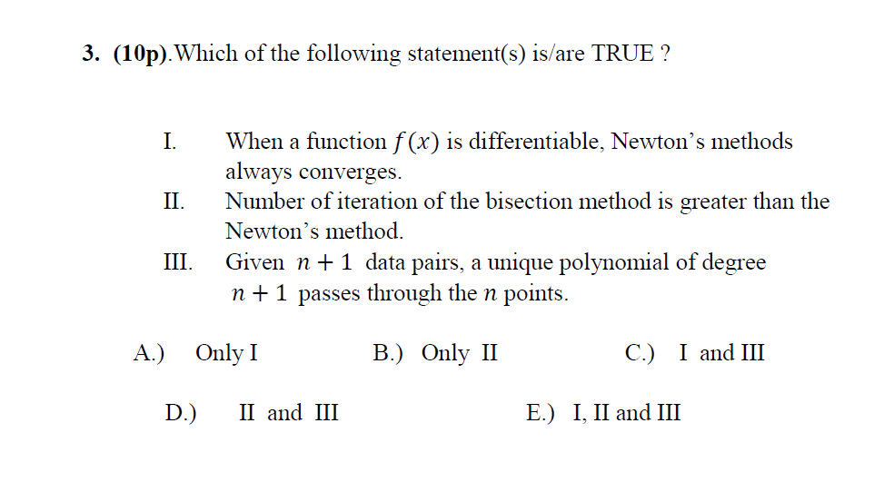 Solved 3. (10p). Which of the following statement(s) is/are | Chegg.com
