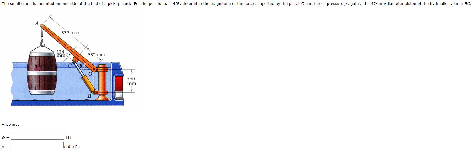 Solved The small crane is mounted on one side of the bed of | Chegg.com