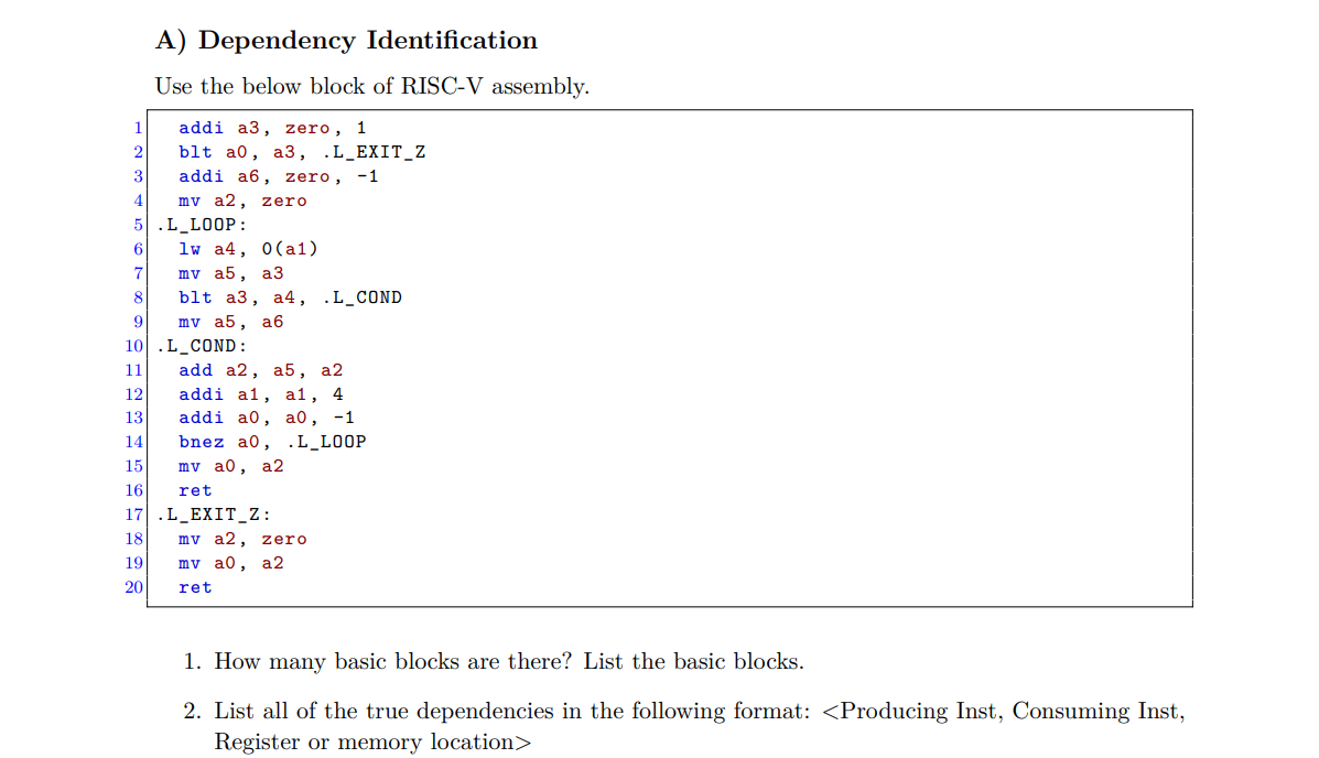 Solved A) Dependency Identification Use the below block of | Chegg.com