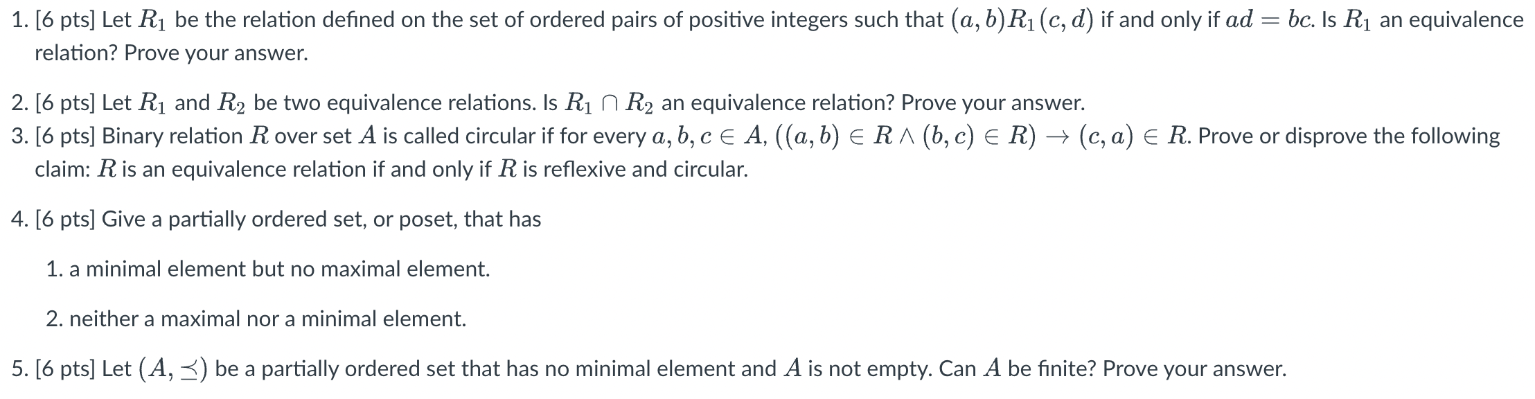Solved 1. [6 pts] Let R1 be the relation defined on the set | Chegg.com