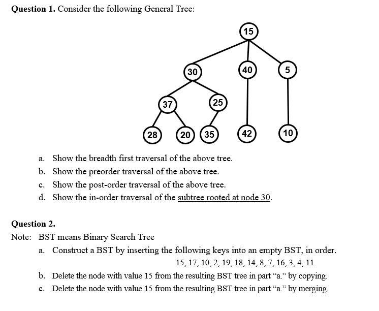 Solved Question 1. Consider the following General Tree: a. | Chegg.com
