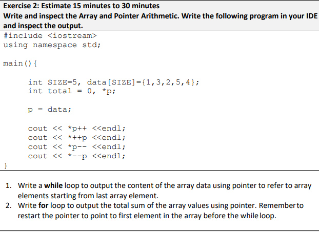 Solved Exercise 2: Estimate 15 minutes to 30 minutes Write | Chegg.com