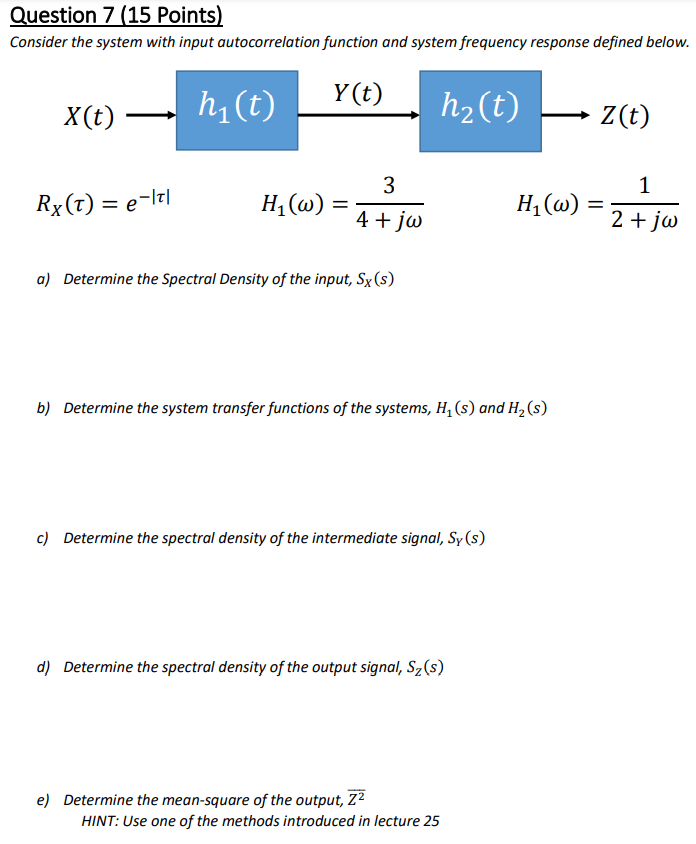 Solved Question 7 (15 Points) Consider the system with input | Chegg.com