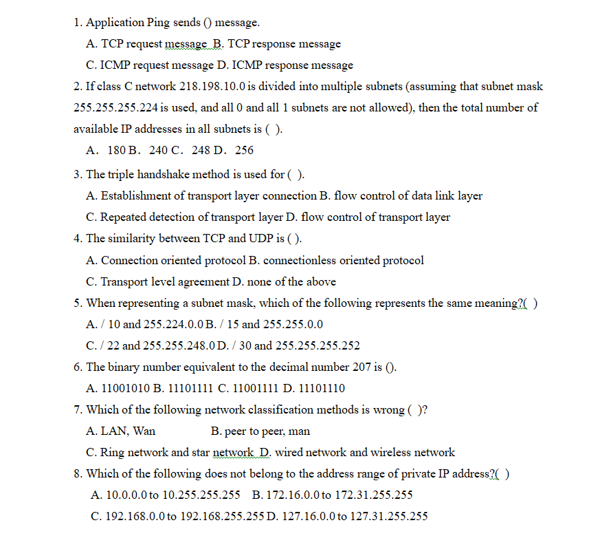 Solved 1. Application Ping sends 0 message. A. TCP request | Chegg.com