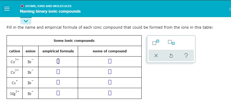 Solved O ATOMS, IONS AND MOLECULES Naming binary ionic | Chegg.com