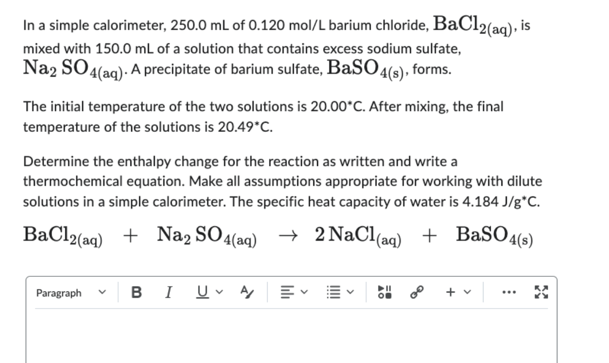 Solved In a simple calorimeter, 250.0 mL of 0.120 mol/L | Chegg.com