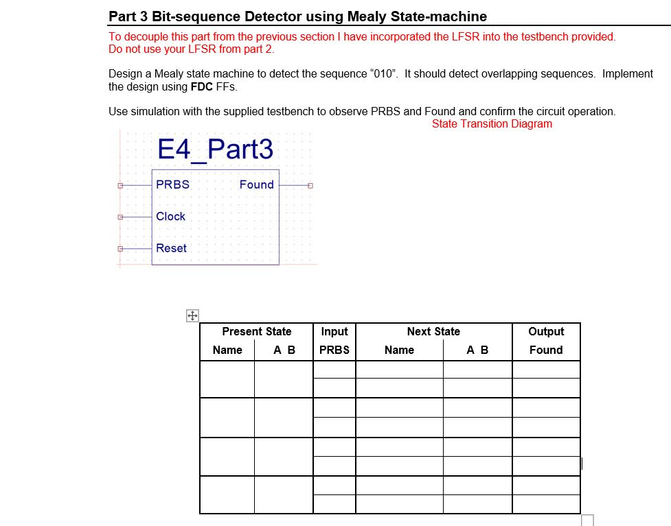 Part 3 Bit-sequence Detector using Mealy | Chegg.com