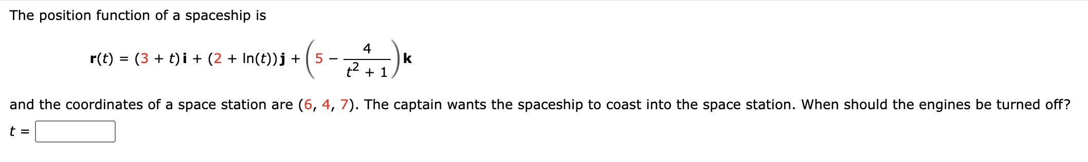 Solved The position function of a spaceship is | Chegg.com