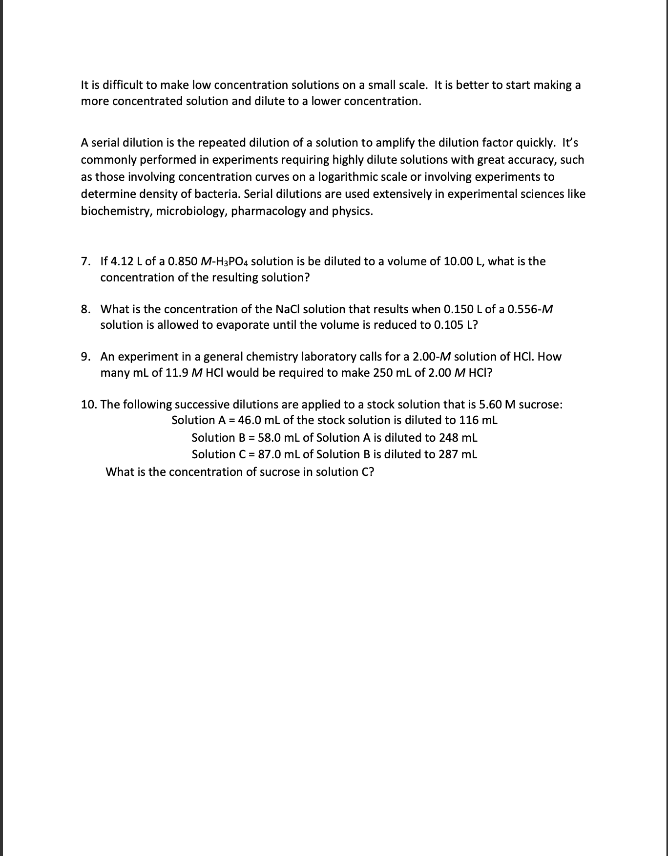 Concentration Of A Solution Worksheet Concentrations Of Solu