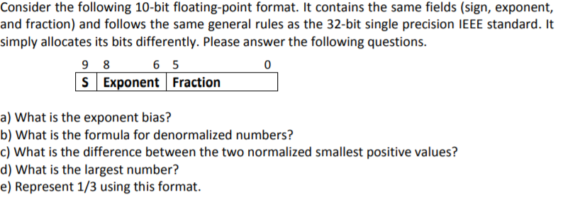 Solved Consider the following 10-bit floating-point format. | Chegg.com