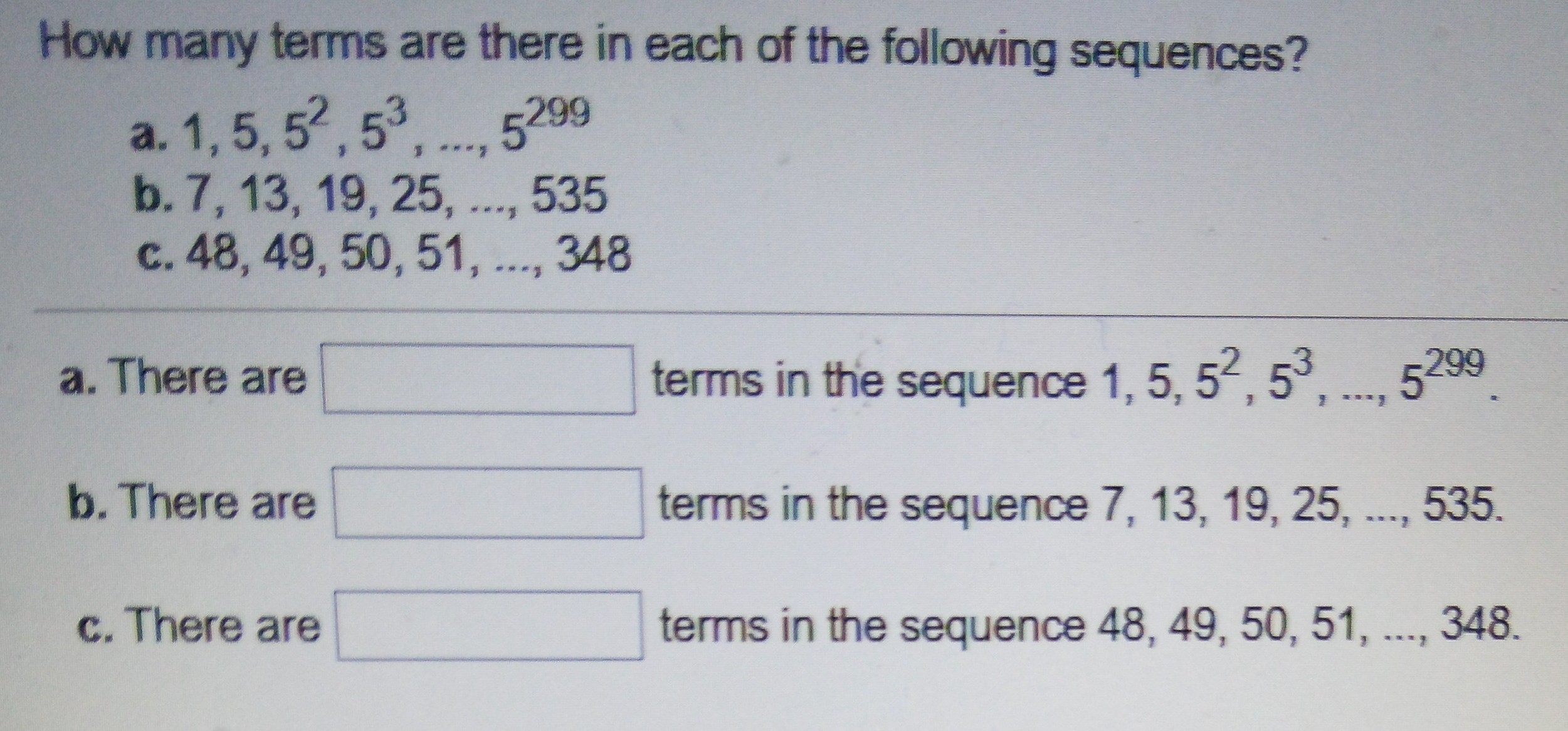 Solved How many terms are there in each of the following | Chegg.com