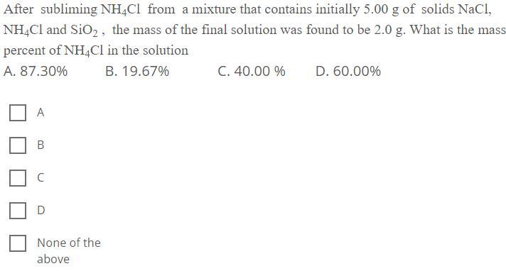 Solved After subliming NH4Cl from a mixture that contains | Chegg.com