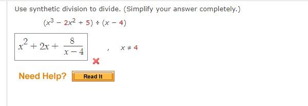 Solved Use synthetic division to divide. (Simplify your | Chegg.com