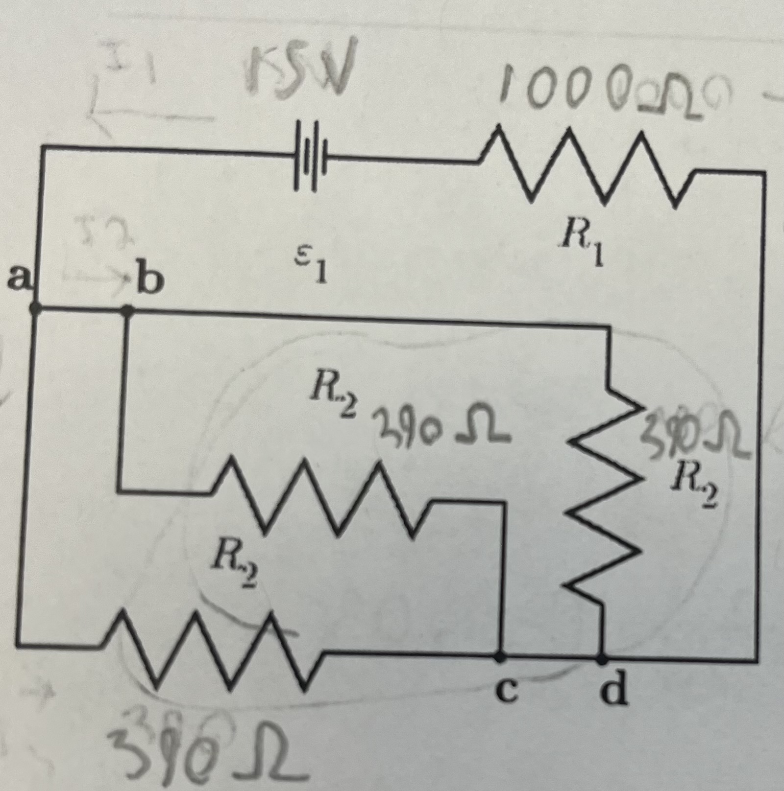 Solved A 15 V battery and four resistors are connected as | Chegg.com