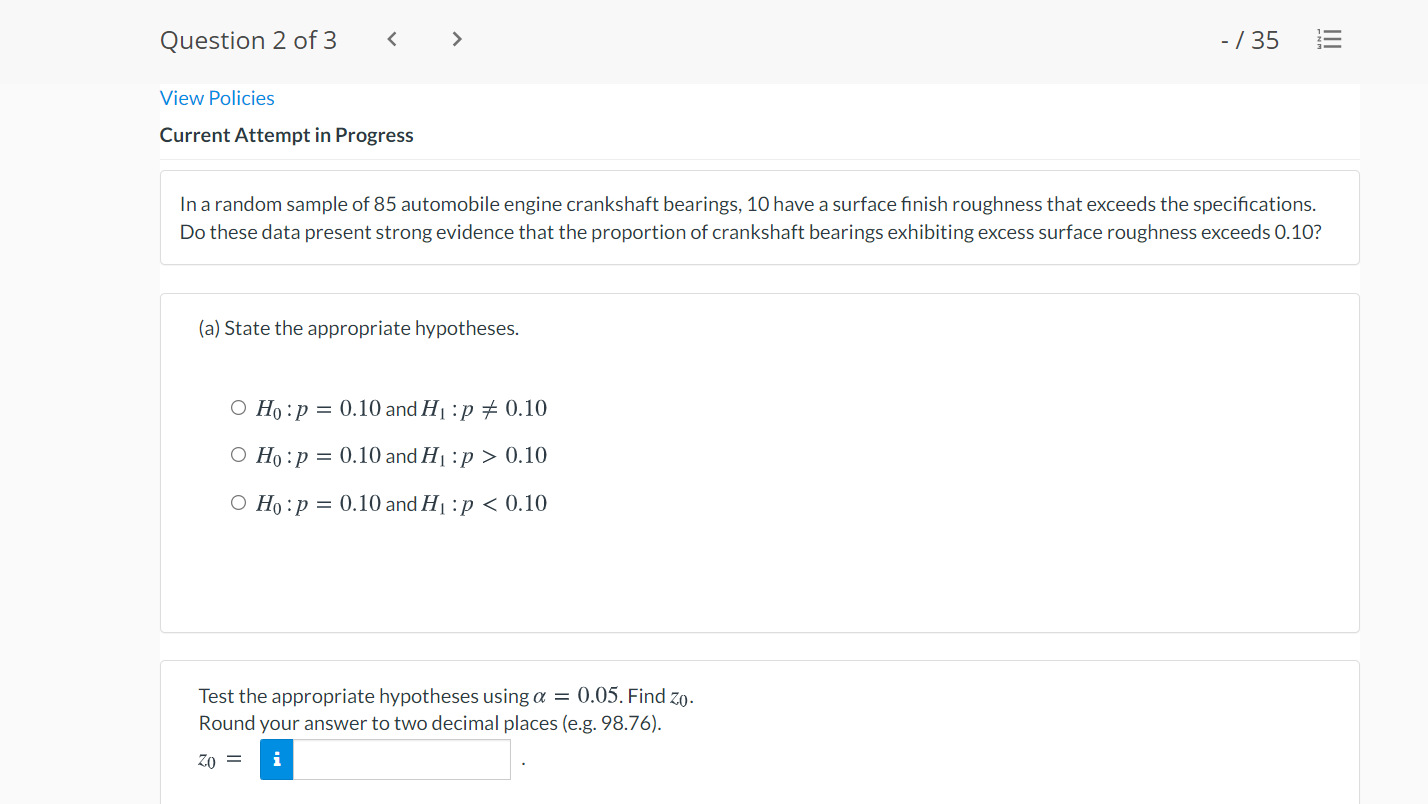 Solved Question 2 of 3 - /35 III View Policies Current | Chegg.com