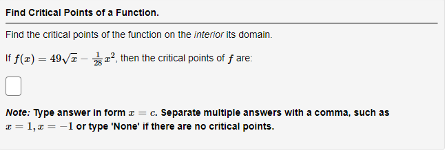 Solved Find Critical Points of a Function. Find the critical | Chegg.com