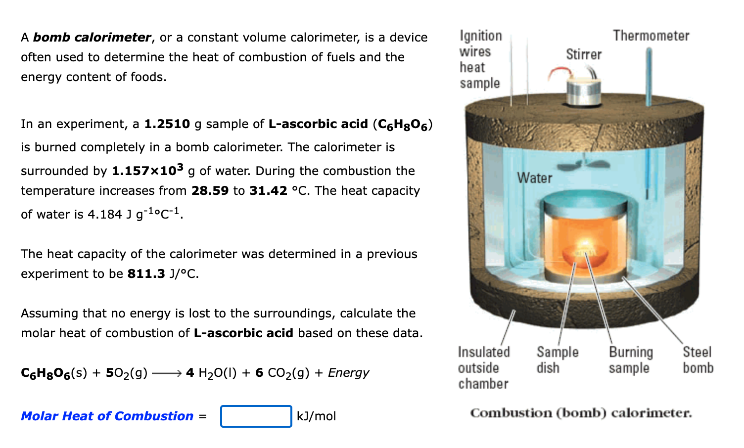 Solved Thermometer A bomb calorimeter, or a constant volume | Chegg.com