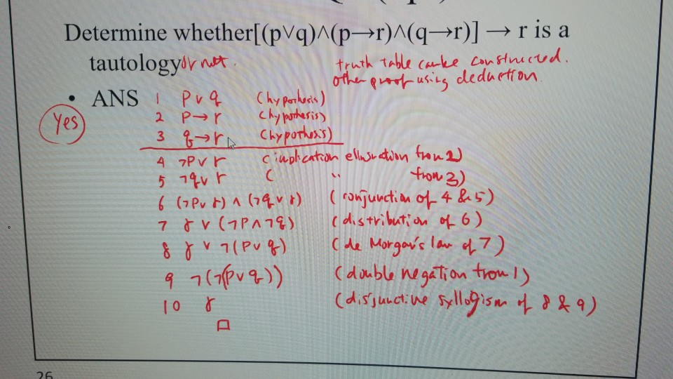 Solved Determine whether[(pVq)^(p-r)^(q--r)] →r is a | Chegg.com