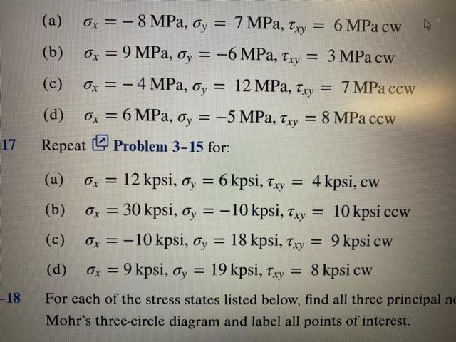 Solved For each of the plane stress states listed below, | Chegg.com