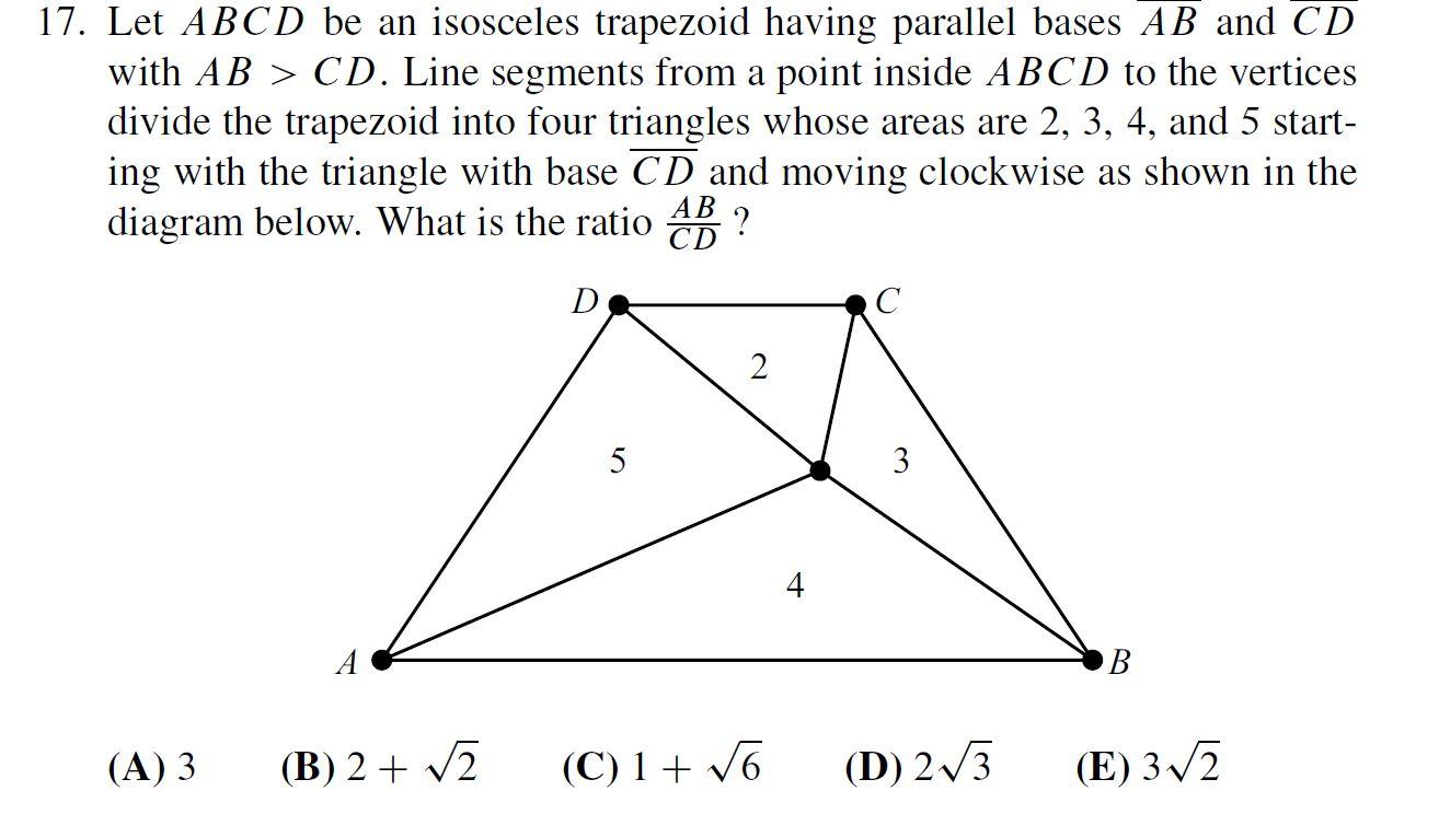 Solved 17. Let ABCD be an isosceles trapezoid having | Chegg.com