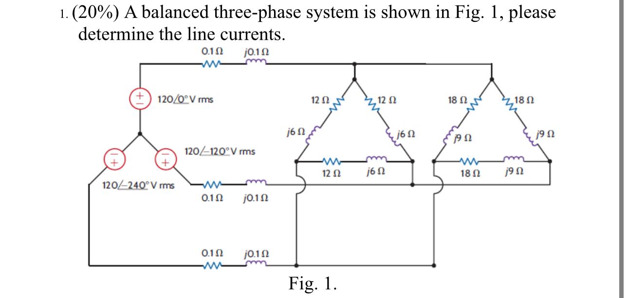 Solved 1. (20\%) ﻿A balanced three-phase system is shown in | Chegg.com