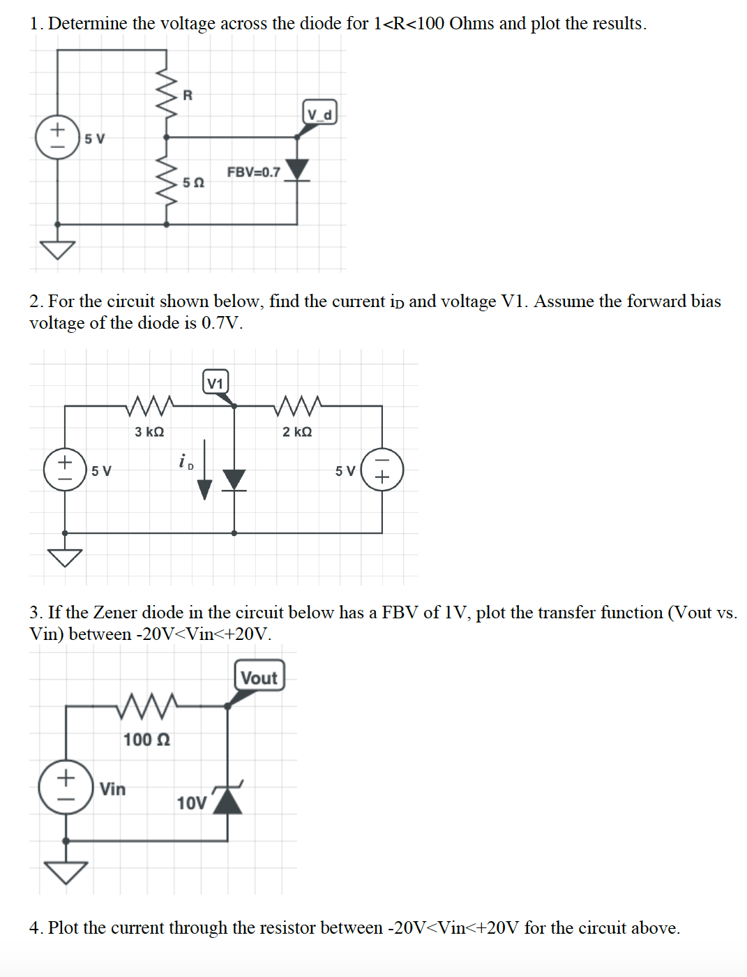 Solved 1 Determine The Voltage Across The Diode For 1