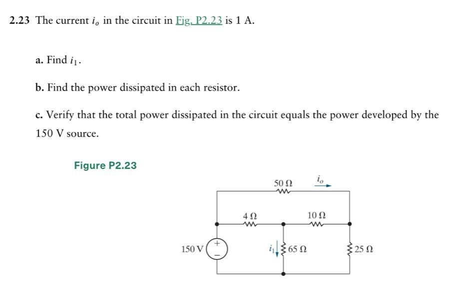 Solved .23 The current io in the circuit in Eig, P2.23 is 1 | Chegg.com