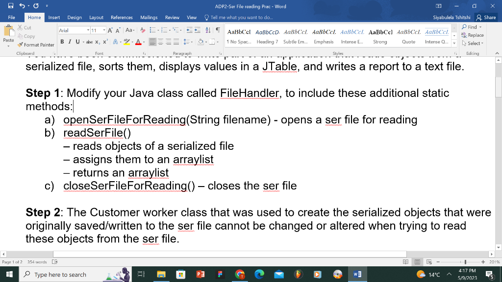serialized file, sorts them, displays values in a | Chegg.com