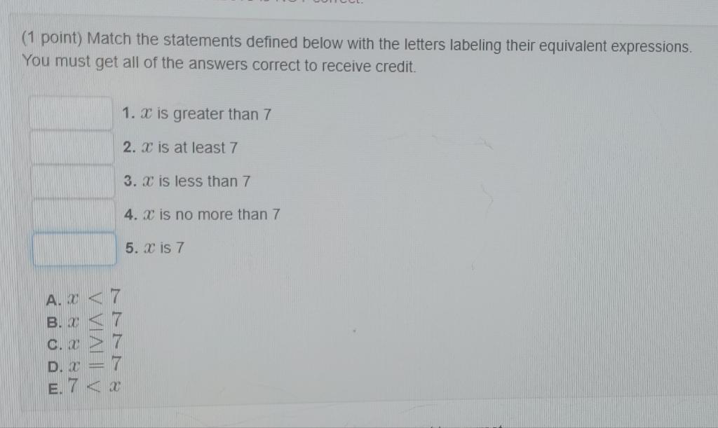 Solved (1 point) Match the statements defined below with the | Chegg.com