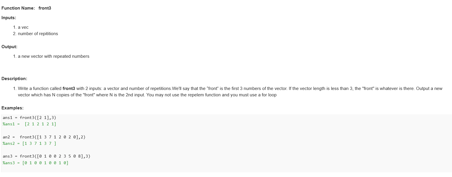 Solved This is a MATLAB homework. please use a FOR LOOP to | Chegg.com