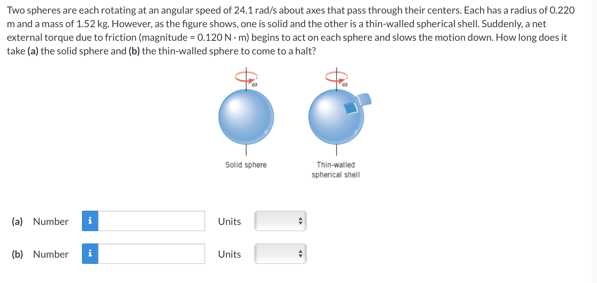 Solved Two spheres are each rotating at an angular speed of | Chegg.com