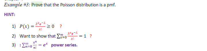 Solved Example #3: Prove that the Poisson distribution is a | Chegg.com