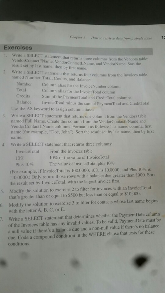 Solved Chapter How to retrieve data from a single table 1 | Chegg.com