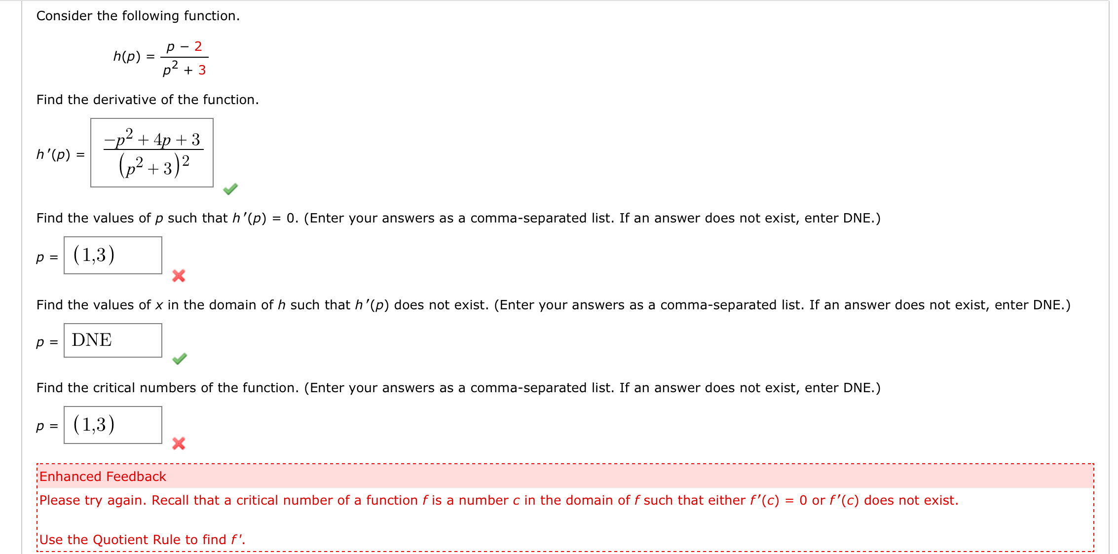 Solved Consider the following function.h(p)=p-2p2+3Find the | Chegg.com