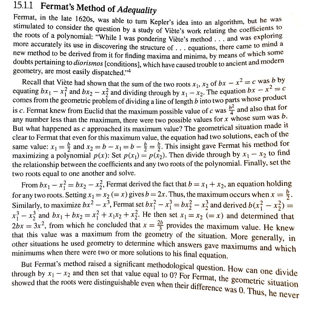 Solved Show that Fermat's two methods of determining a maxi- | Chegg.com