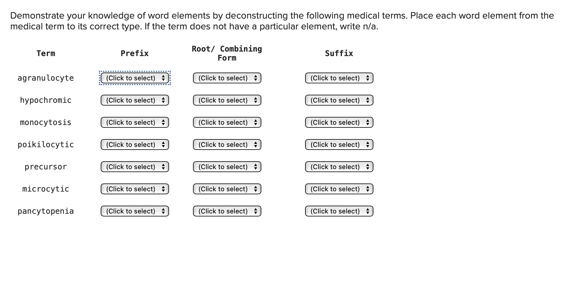 Demonstrate your knowledge of word elements by | Chegg.com