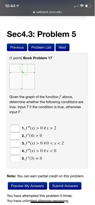 Solved 10:441 을 webwork.uncc.edu Sec4.3: Problem 4 Previous | Chegg.com