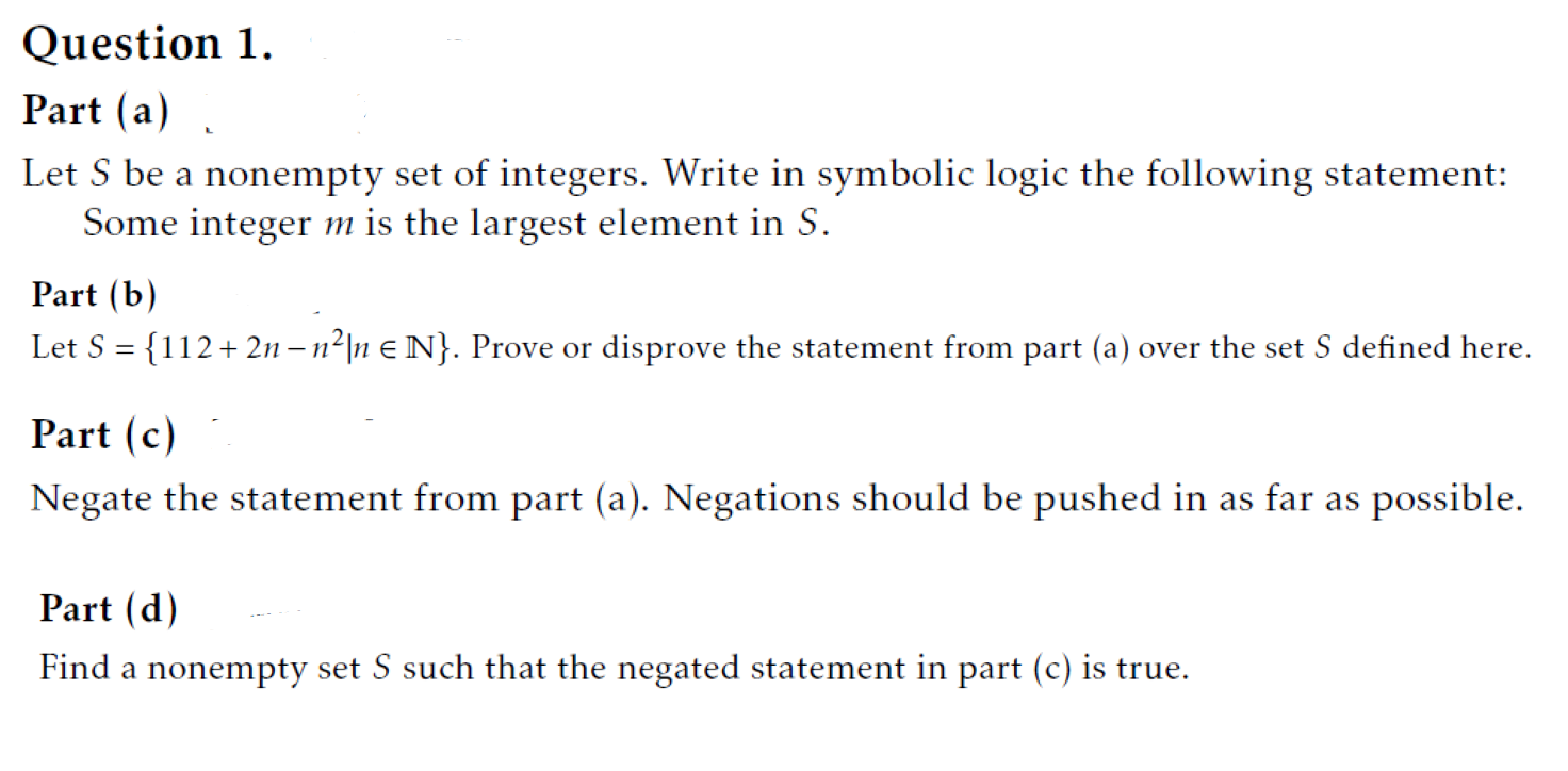 Solved Let S be a nonempty set of integers. Write in | Chegg.com