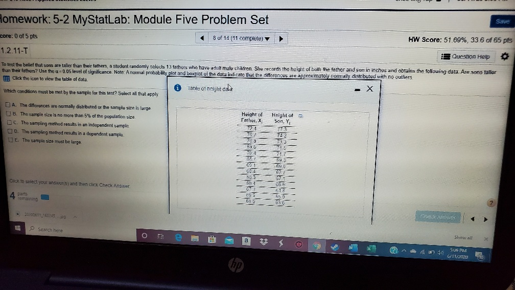 Solved lomework: 5-2 MyStatLab: Module Five Problem Set Save | Chegg.com