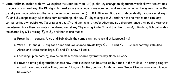 Solved Diffie-Hellman: In this problem, we explore the | Chegg.com