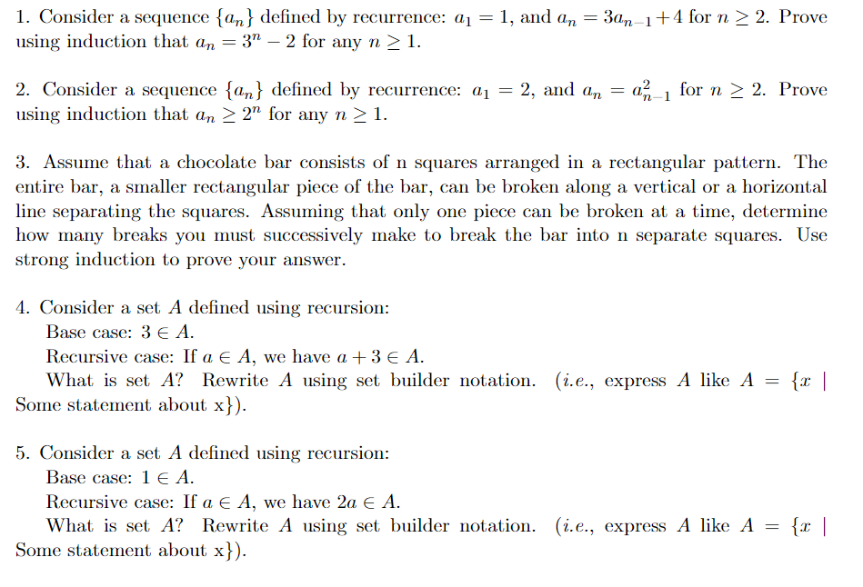 Solved 1. Consider a sequence {an} defined by recurrence: a1 | Chegg.com