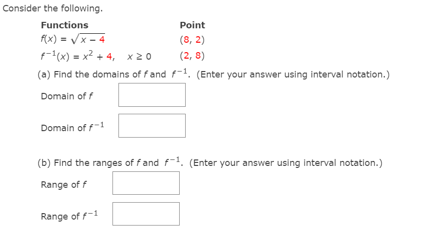 Solved Consider the following. Functions Point f(x) = x - 4 | Chegg.com