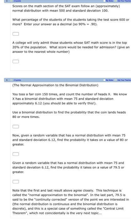 Solved Scores on the math section of the SAT exam follow an | Chegg.com