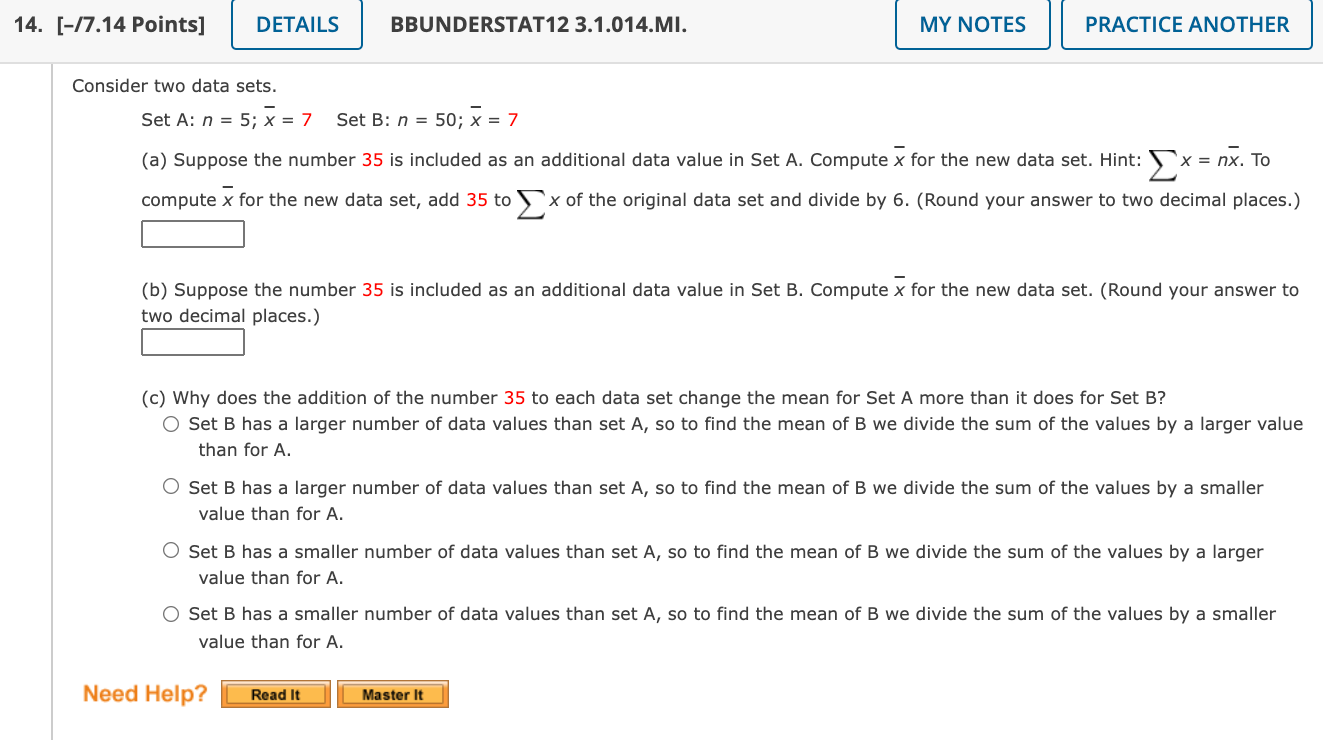 Solved 14. [-17.14 Points] DETAILS BBUNDERSTAT12 3.1.014.MI. | Chegg.com