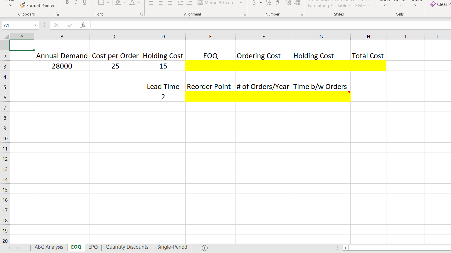 Solved Economic Order Quantity The EOQ worksheet contains | Chegg.com