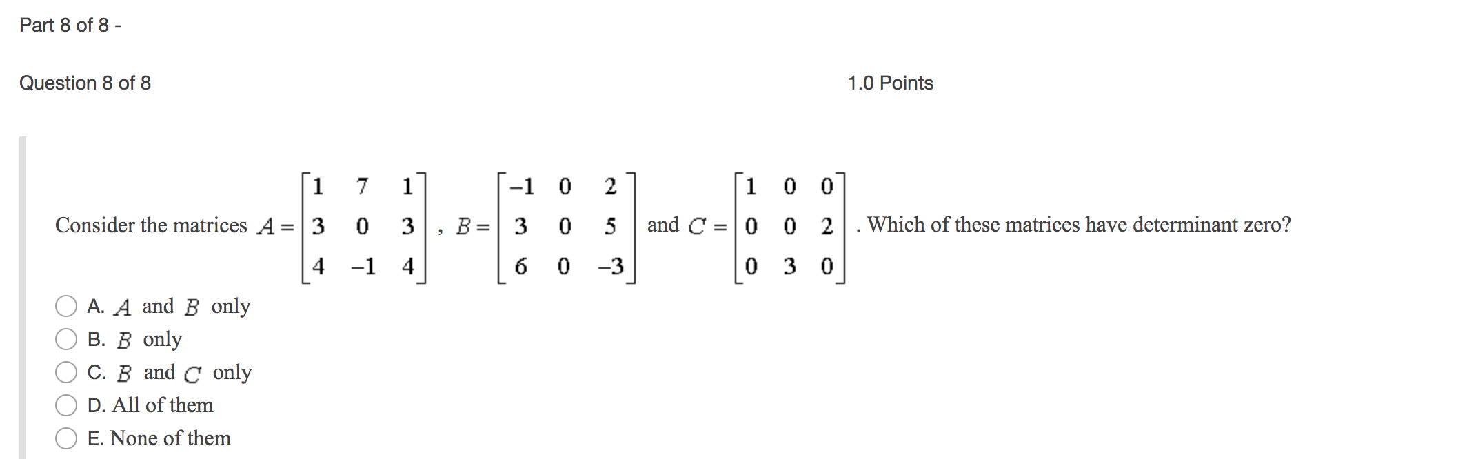 Solved Part 7 of 8 - Question 7 of 8 1.0 Points 0 0 0 2 0 2 | Chegg.com