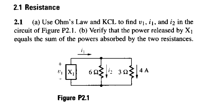 Solved 2.1 (a) Use Ohm's Law and KCL to find v1,i1, and i2 | Chegg.com
